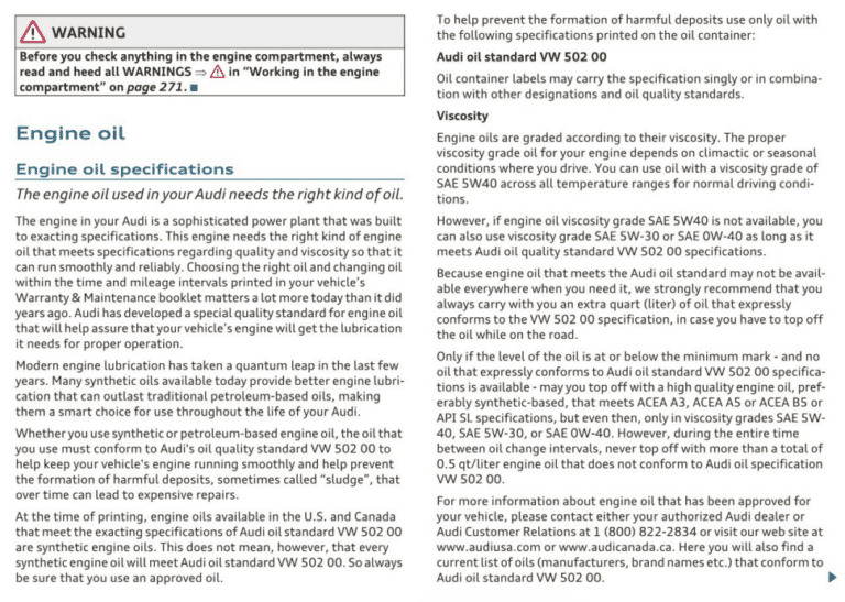 2011 Audi A4 Oil Type - Engineswork